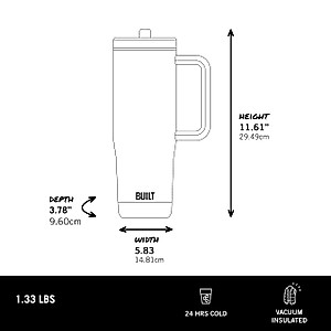 Built 40 oz Cascade Flip Straw Tumbler, Double Wall Insulated Tumbler, Gym & Sport Bottles - Stainless Steel & Straw Lid, Leak-Proof, Soft Base, Portable BPA-Free (Concrete Grey)