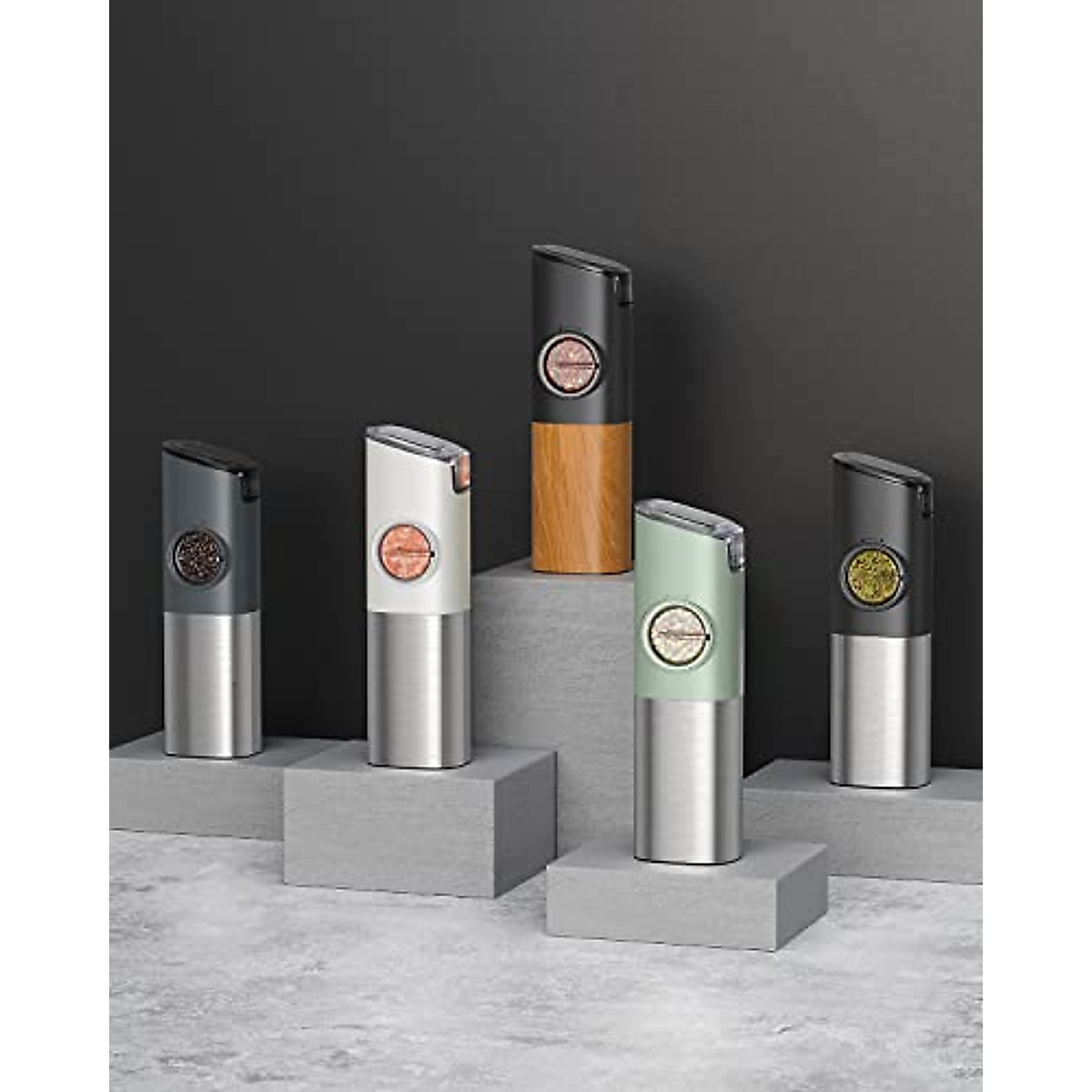 Gravity Electric Salt and Pepper Grinder Set, 𝐔𝐩𝐠𝐫𝐚𝐝𝐞𝐝 Large Capacity, USB Rechargeable Automatic One Hand Operated, Adjustable Coarseness, Auto Dust Lid, LED Light, Stain Steel Grey, 2 Mills