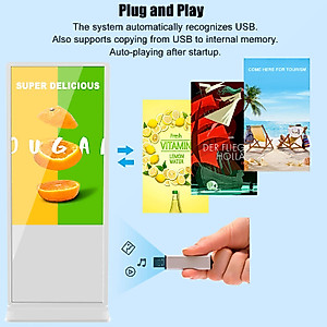 55 Inch Digital Signage Kiosk Touchscreen,1GB+8GB Android 10, Floor Standing Lcd Digital Signage, Commercial Interactive Advertising Display Screen, Digital Signage with Auto Media Player White