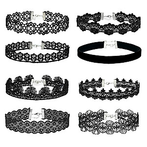 MILAKOO 8 Pcs Women Black Lace Choker 1.2" Width Necklace for Women Best Gifts