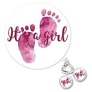 180 Chocolate Drop Labels Stickers- Gender Reveal Footprints Kisses Labels for Baby Shower, It's a Girl Baby Shower Favor Labels.