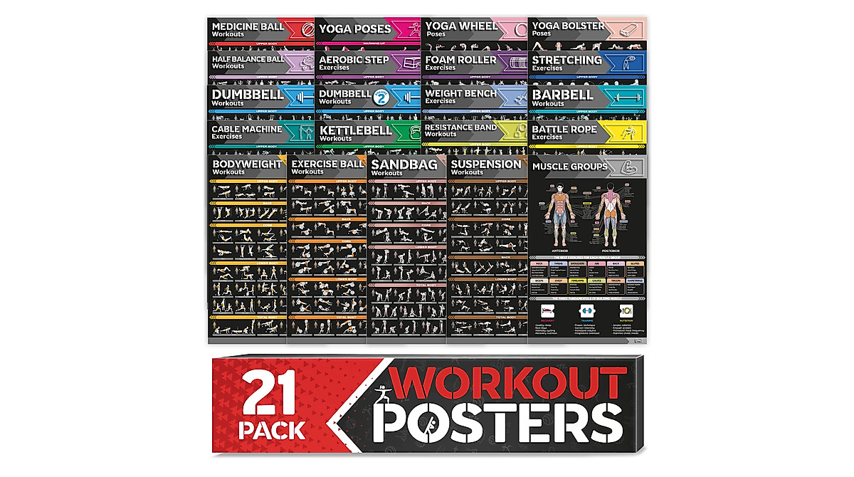 21-Pack Laminated Workout Posters for Home Gym