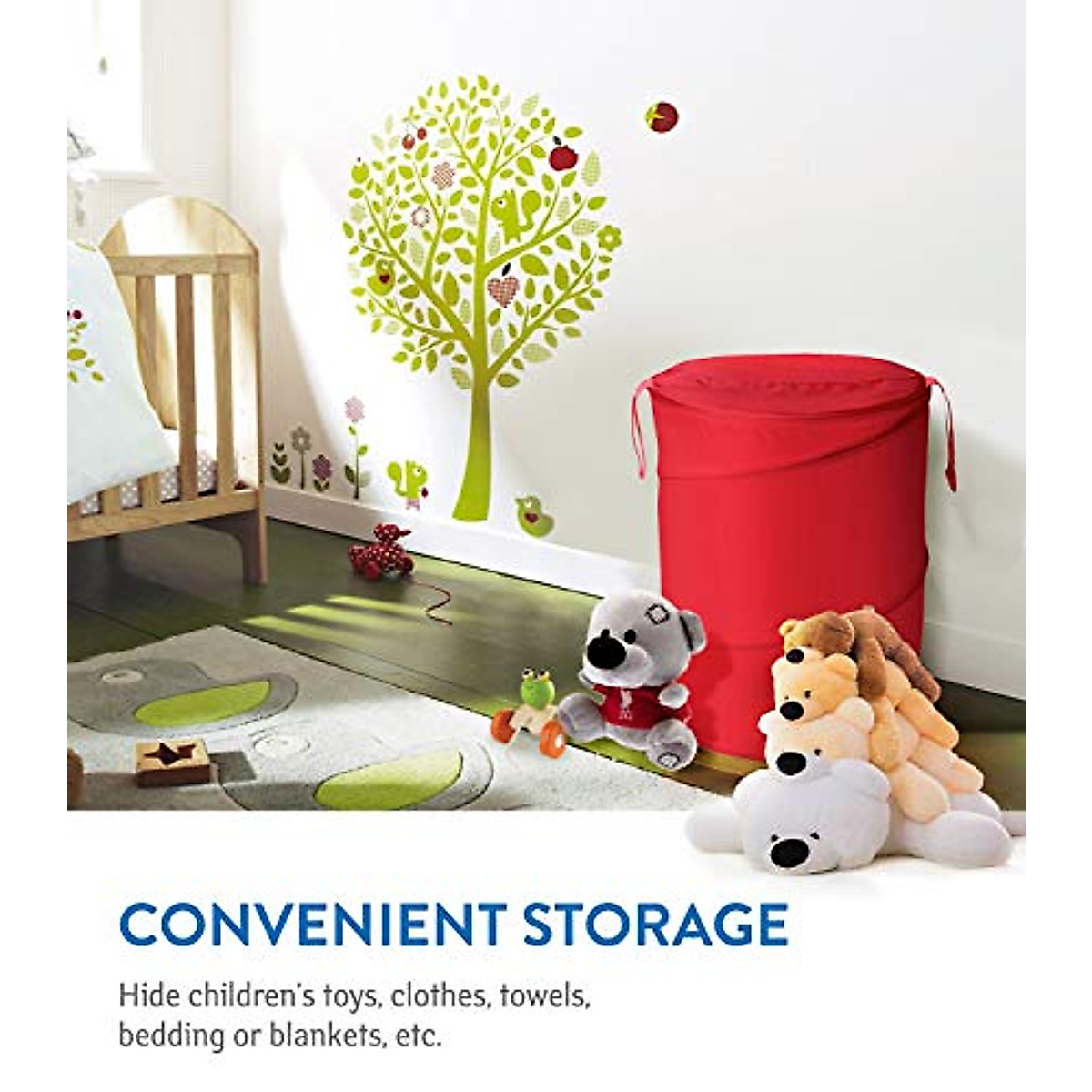 Art Moon Peppy Pop-up Foldable Laundry Hamper Polyester 57L D13.5 H20, Red