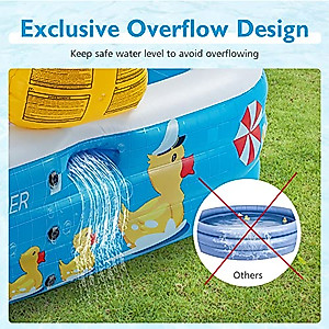 Costzon Inflatable Swimming Pool, Large Family Blow up Kiddie Pool, Full-Sized Thickened Above Ground Pool w/Adjustable Height, Air Pump, Outdoor Backyard Water Party for Age 3+