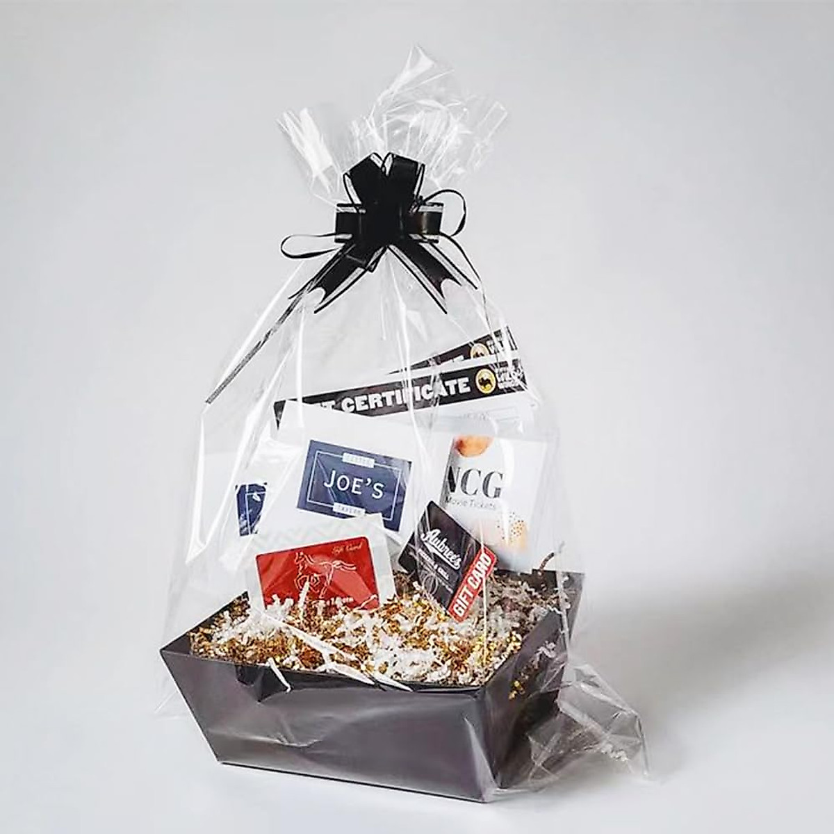 Amsthow Clear Basket Bags, 20CT Cellophane Bags with Bows, 12 x 18-inch Gift Wrap for Baskets, Favors, Small Fruit, Goodie Treats, Holiday Decorations