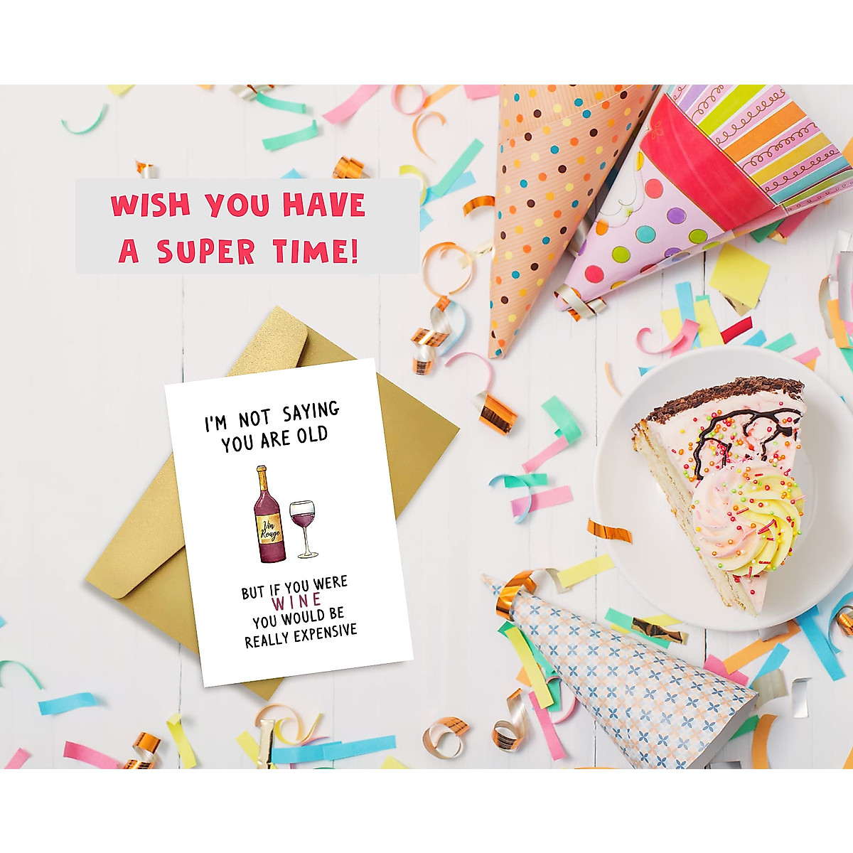 Funny Wine Birthday Card for Men Women, Happy 30th 40th 50th 60th 70th Birthday Cards for Husband Boyfriend Wife, Joke Birthday Card for Brother Sister Grandma Grandpa with Stickers and Envelopes