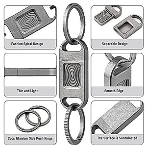 TISUR Quick Release Keychain,Titanium EDC Pull Apart Key Chain,Detachable Carabiner Keychain with 2pcs Titanium Key Rings
