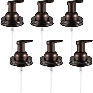 Amolliar Mason Jar Foaming Soap Dispenser Pump Lids, Foaming Pump Replacement Kit for Pint Regular Mouth Mason Jar, Refill Hand Soap, Waterproof Labels, Kitchen Bathroom Farmhouse Decor, Bronze 6 Pack
