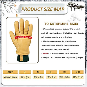 FEISHDEK Waterproof Work Gloves for Men, Winter Insulated Leather Work Gloves, Cowhide Leather Gloves Working in Cold Weather