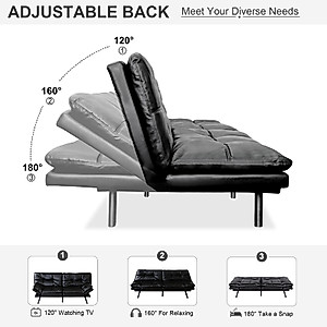 MUUEGM Adjustable Memory Foam Futon Sofa Bed, Couch with Convertible Backrests Armrests Futon Folding, Modern Futon Sleeper for Living Room, Apartment, Office, Small Room 71” Sofa Bed Black