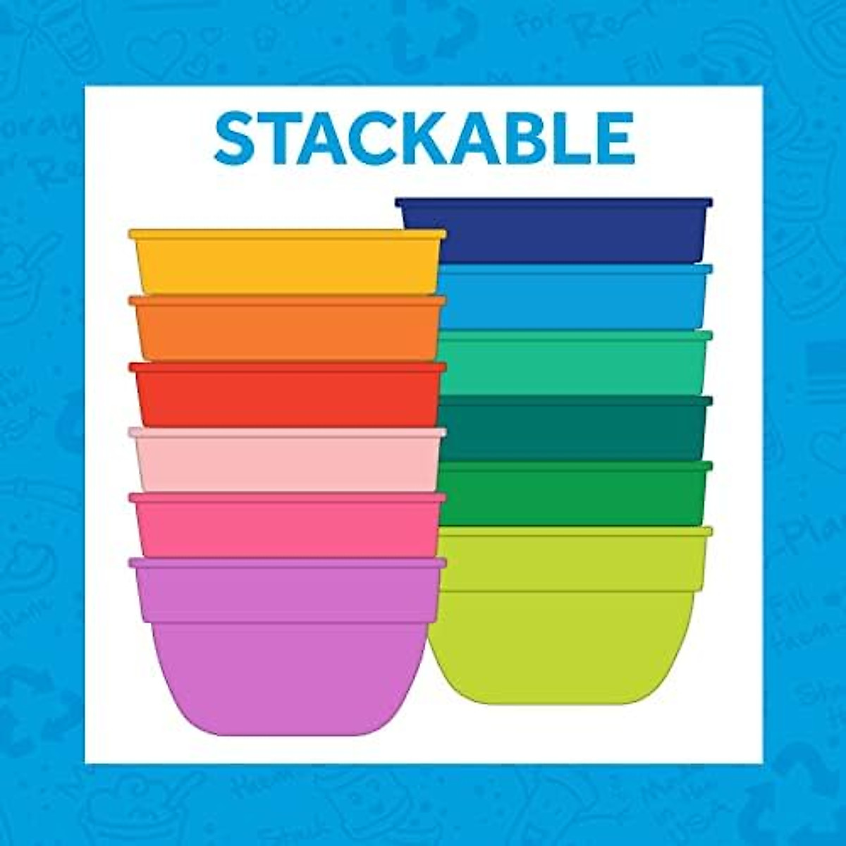 Re-Play Made in USA 8 Oz. Dip 'n' Pour Toddler Bowls, Set of 4 - Dishwasher and Microwave Safe Snack Bowls with Deep Sides and a Wide Flat Bottom - 3.5" x 3.5" x 2", Denim