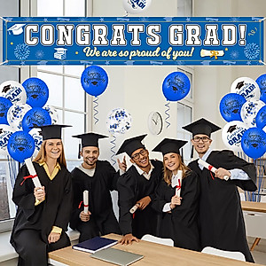 AKEROCK Graduation Decorations Class of 2024, Graduation Banner for Yard, Congrats Grad Banner for Congratulations Decorations, Includes 32 Balloons and 2 Rolls of Ribbon, Blue