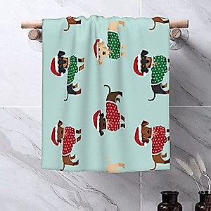 Whetklo Bathroom Towel 16x28 in,Doxie Christmas Cute Dachshunds Doxie Dogs Super Soft Hand Towel Highly Absorbent Gym Towel Kitchen Dish Guest Towel New Year Kitchen Accessories
