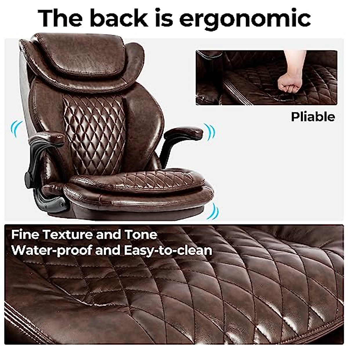 YI DANICA High Back Big & Tall 400lb Office Chair - Heavy Duty Base, Adjustable Tilt Angle Large Bonded Leather Ergonomic Executive Desk Computer Swivel Chair