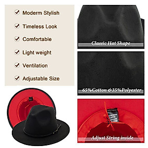 Red Bottom Fedora Hats for Men Women - Classic Black Red Panama Hat Wide Brim Two Tone Jazz Gentleman Hat