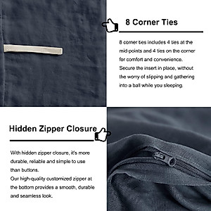 TOSMO Linen Duvet Cover Set, 100% French Flax Natural Linen Bedding 3pcs Set, Soft Breathable for Hot Sleepers 1 Duvet Cover and 2 Pillowcases (Blue Grey, King)