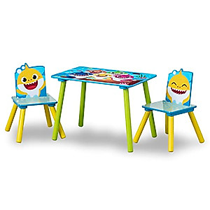 Baby Shark 5-Piece Toddler Bedroom Set by Delta Children - Includes Bed, Table with 2 Chairs and 6 Bin Design and Store Toy Organizer, Blue