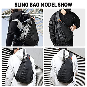 SUNMOP Anti-Theft Waterproof Crossbody Sling Bag for Men Women,Small One Shoulder Bag,Chest Bag Sling Backpack with USB Charger for Hiking Walking Travel Cycling,Black