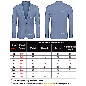 COOFANDY Men's Casual Linen Blazer Lightweight Regular Fit One Button Sport Coat Wedding Suit Jacket Denim Blue