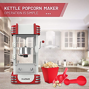 KAPAS Popcorn Machine, Red Tabletop Popcorn Popper Maker with Accessories