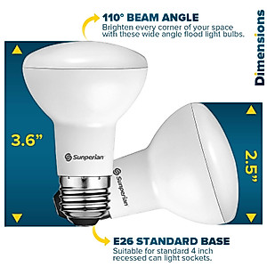 SUNPERIAN BR20 LED Bulb, 6W=50W, 3500K Natural White, 550 Lumens, Dimmable Flood Light Bulbs for Recessed Cans, Enclosed Fixture Rated, Damp Rated, UL Listed, E26 Standard Base (4 Pack)