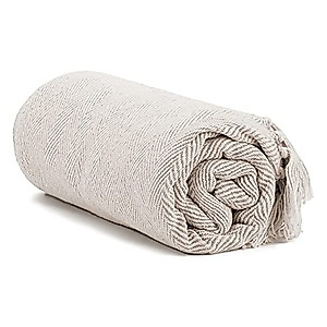 Americanflat 100% Cotton Throw Blanket for Couch - 50x60 - All Seasons Neutral Lightweight Cozy Soft Blankets & Throws for Bed, Sofa or Chair. Indoor or Outdoor [Cream Herringbone]