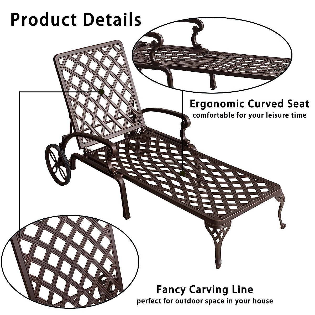 Laxllent Patio Chaise Lounge Chairs Outdoor Recliner Chairs with Adjustable Backrest Cast Aluminum for Backyard, Poolside, Balcony, Garden with Seat Cushion(Navy,1Unit)