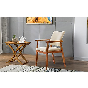 NOB Mid-Century Dining Side Chair with Faux Leather Seat in Beige, handrail Chair
