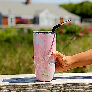 S'well Stainless Steel Tumbler with Straw - 24 Fl Oz - Pink Topaz - Triple-Layered Vacuum-Insulated Containers Keeps Drinks Cold for 18 Hot for 5 Hours - BPA-Free Water Bottle