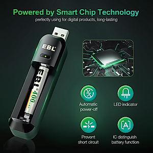 EBL Rechargeable AAAA Batteries 2 Counts 400mAh with Smart AAAA Battery Charger - High Capacity Ni-MH 1.2V 1200 Cycles for Surface Stylus Pen