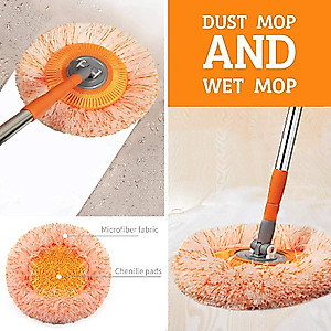 TIMIVO Dust Mop, Microfiber Mops for Floor Cleaning, with Height Adjustable Handle and 1 Washable Mops Pad, Wet & Dry Floor Cleaning Mop for Hardwood, Tiles, Laminate - Dust Broom (Orange)