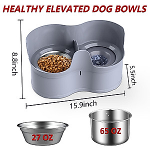 Fithome 2-in-1 Dog Bowl Set, Anti-Spill Design, Stainless Steel Bowls, 2L/65 oz Water Bowl & 1L/27 oz Food Bowl, Mess-Proof Pet Feeder