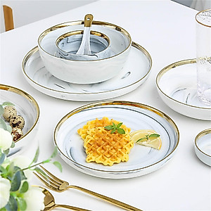 BINTING Steak Dinner Plate Gold Rim Ceramics Dinnerware Set Gold Rim Dinnerware Set European Style Dishes 9-Pieces Sets Gold Edge Marble Pattern Sturdy Tableware
