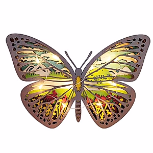 Wooden Animals Light, 3D Multi-layer Wooden Carving Light, Durable Wooden Butterfly Lights, Portable Wood Carved Lamp, Woodcarving Animal Crafts Glowing Butterfly Decor for Desktop Living Room Bedroom