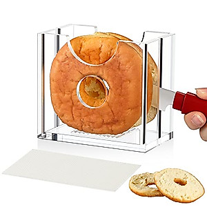 Qunclay Clear Bagel Slicer Bagel Cutter for Jewish Holidays Acrylic Bagel Holder with Nonslip Mat Large Bagel Guillotine Hanukkah Gifts for Women Men Kitchen Donut Bread Cheese Food Party