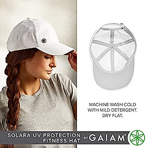 Gaiam Classic Solara UV Protection Fitness Hats for Women - Breathable White Baseball Cap, Quick-Dry Athletic Hat, Sweat-Absorbing Adjustable Running Cap, Ponytail Sun Hats for Women
