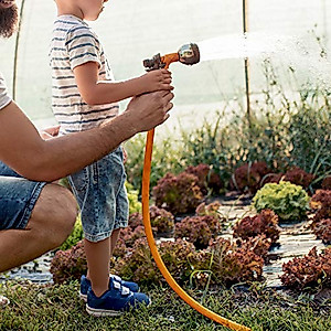 Worth Garden LEAD-IN Short Garden Hose 3/4 in. x 10ft. NO KINK,No Leak,HEAVY DUTY Durable PVC Water Hose with Brass Hose Fittings, Male to Female Fittings,Orange,12 YEARS WARRANTY,H065C02