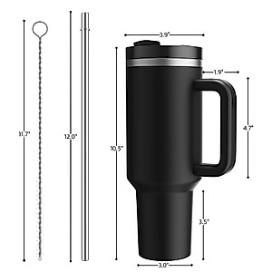 MURRICON 40 oz Tumbler with Handle and Straw,Reusable Vacuum Quencher Tumbler with Lid,Stainless Steel Insulated Travel Mug,for Coffee and Beverages(Black)