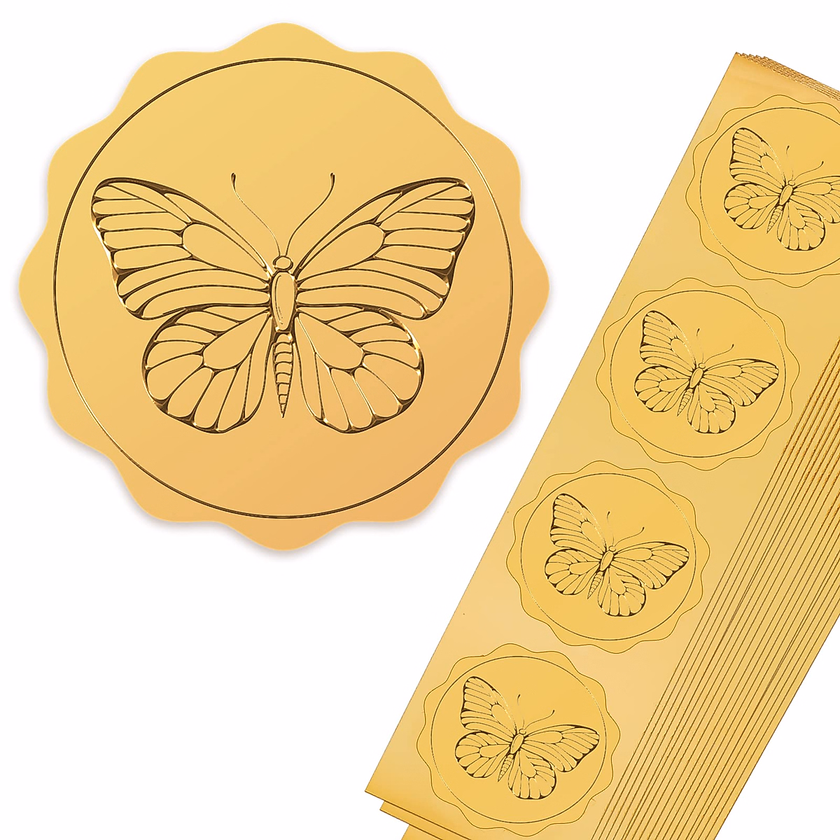 CRASPIRE Butterfly Gold Foil Seals Wedding Embossed Certificate Seals 2" Round Self Adhesive Label Stickers for Wedding Invitations Party Favors Envelopes Graduation Christmas Seals