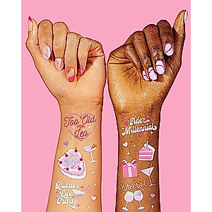xo, Fetti Elder Millennial Birthday Temporary Tattoos - 44 iridescent styles | Birthday Party Decorations, Fun Birthday Girl Party Favors, HBD, Older Wiser Hotter, 20s, 30s