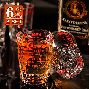 OBTANIM 6 Pack Shot Glasses, 2 oz Espresso Shot Glass Measuring Cups Set with Heavy Base Measurement 4 Tbs, 60ml for Bar Restaurants Home (Red)