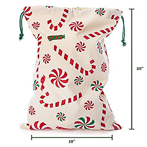 Pudgy Pedro's Party Supplies - Christmas Canvas Gift Bags - X-Large 26" x 19" Cream Peppermint Candy Cane - Jumbo Fabric Present Stocking - 1 ct