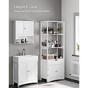 VASAGLE Bathroom Storage Cabinet, Freestanding Linen Tower, Tall Bookcase with 3 Open Shelves, 1 Large Drawer, 12.8 x 23.6 x 60.6 Inches, for Entryway, Kitchen, Study, White UBBC67WT