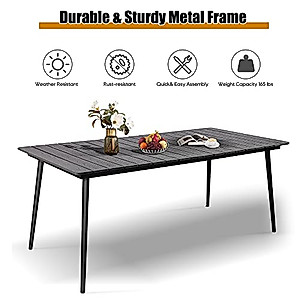 Sumshadow Patio Rectangle Dining Table, 71" x 35.1" Rectangle Outdoor Dining Table, All-Weather Table for 6, Slatted Tabletop for Patio, Lawn, Deck