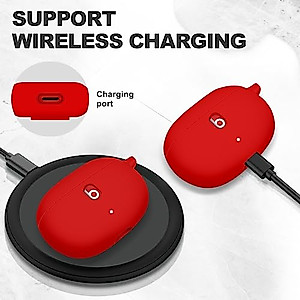 MOLOVA Silicone Case Cover for 2021 New Beats Studio Buds, Anti-Lost Shockproof Protective Case Cover for Beats Studio Bud with Keychain Easy Carrying Replacement Case with Carabiner（Red）