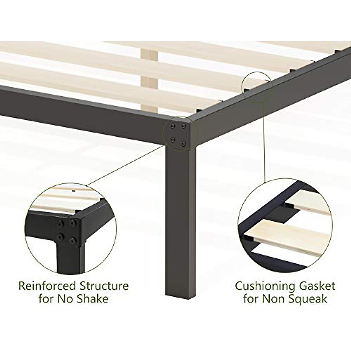 ZIORS 3500lbs Heavy Duty,14 Inch Steel & Wooden Slat Support Reinforced Platform Bed Frame,Mattress Foundation/No Box Spring Needed/Easy Assembly/Noise Free,Full/Queen/California King (King)