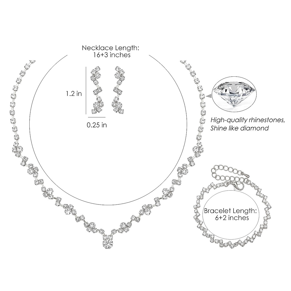 Aixiao Elegant Silver Necklace Earrings Bracelet Bridal Wedding Jewelry Sets for Brides Bridesmaid Prom Formal Costume Accessories for Women