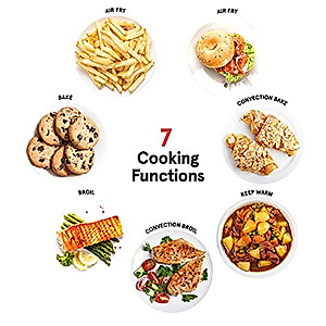 Gourmia Toaster Oven Air Fryer Combo 7-in-1 cooking functions 1550 watt air fryer oven 19.8L capacity air fryer accessories included convection toaster oven rack, air fryer basket GTF7580