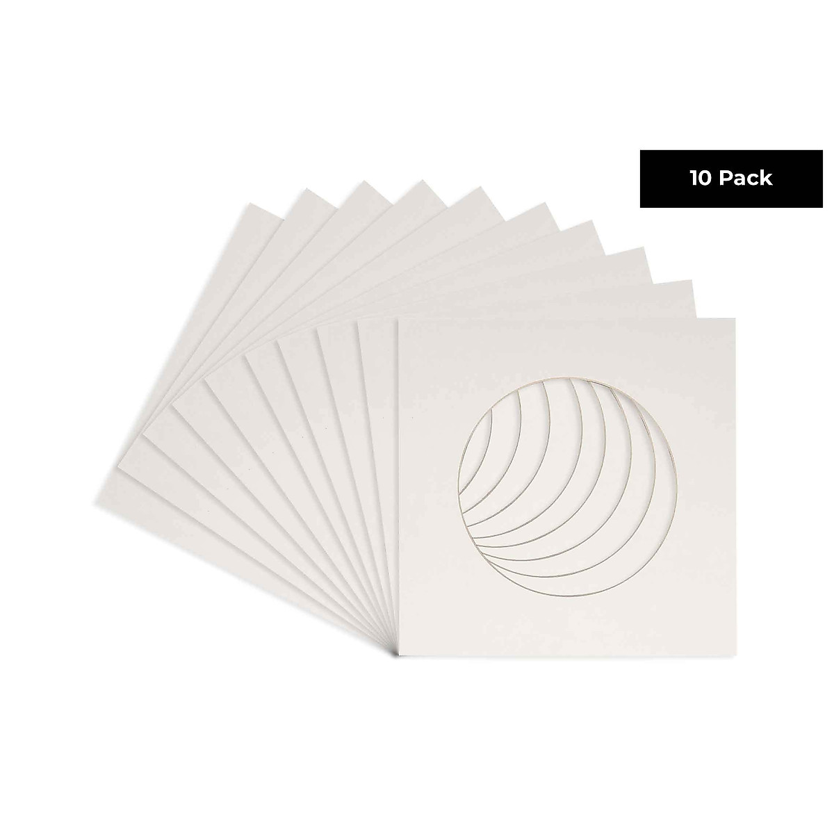 CountryArtHouse White Acid Free 12x12 Circle Picture Frame Mat with White Core Bevel Cut for 8x8 Pictures - Fits 12x12 Frame - Pack of 10 Matboard Show Kits with Acid Free Backings & Clear Bags
