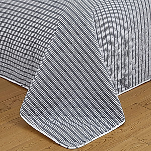 Market & Place 3 Piece Reversible Quilt Set with Shams | All-Season Soft & Lightweight Bedspread with Modern Striped Pattern | Nora Collection (Full/Queen, White/Grey)